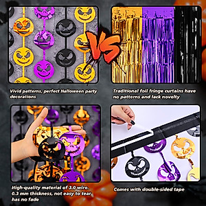 Menstarsi Halloween Party Decorations, 2 Pack Nightmare Jack Orange Purple Black Skeleton Skull Foil Fringe Curtains, 3.3 X 6.6 ft Photo Booth Props Party Backdrop for Halloween Holiday Birthday Decor