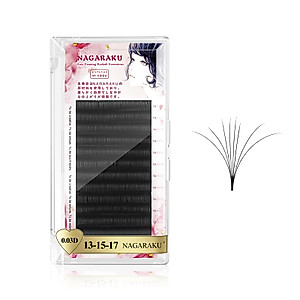NAGARAKU Easy Fan Mega Volume Eyelash Extensions 0.03 D curl 13-15-17mm Mix Self Blooming Rapid Automatic Flower 3 Layers Soft Pre-glued Lashes