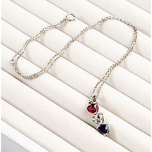 Silver Smile Solid Sterling Silver Three Stone 2.25 CTW Lab-Grown Ruby, White, Blue Heart Shaped Gemstone Pendant Necklace | Patriotic Pendant | Gift for Birthdays and Anniversary For Her