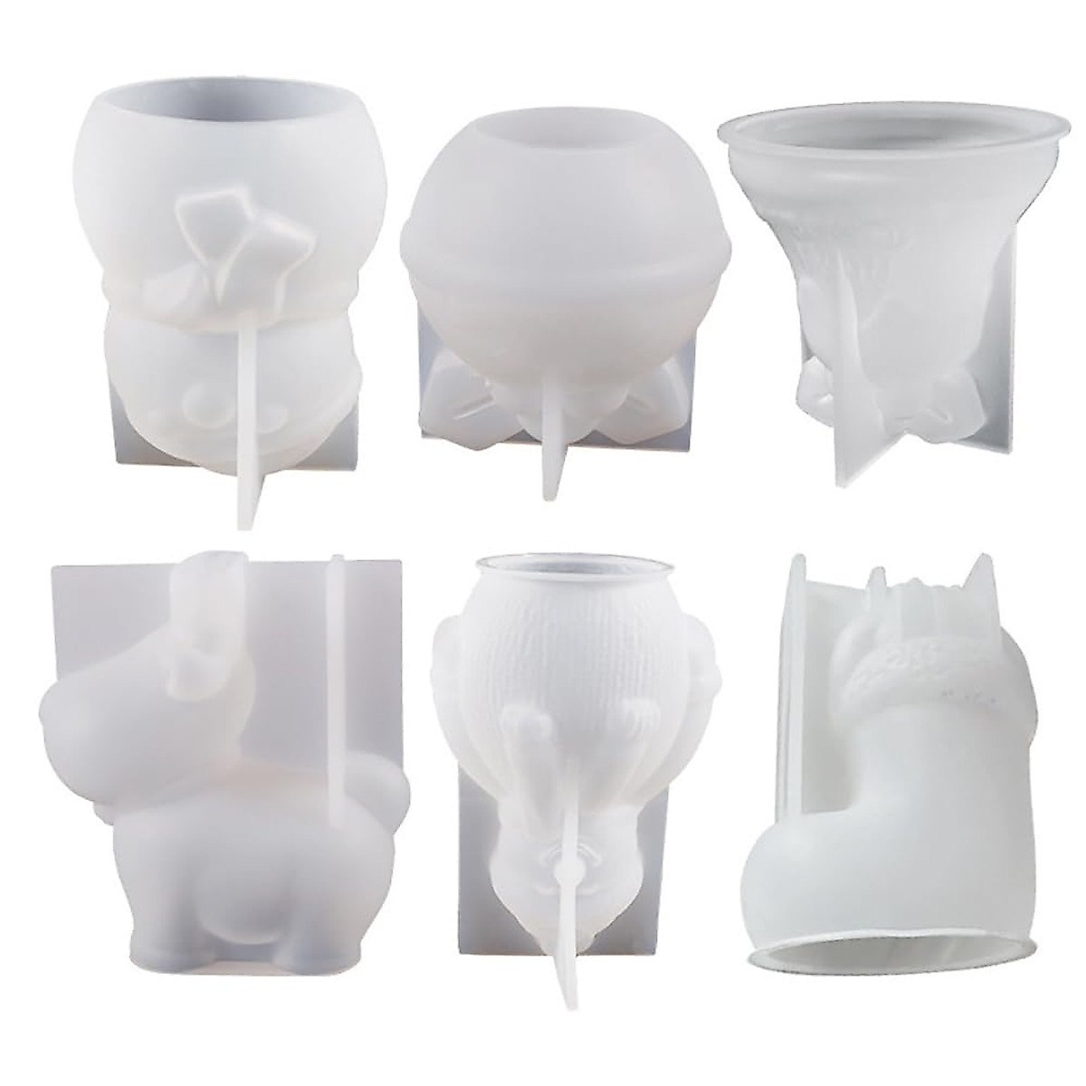 6Pcs Christmas Candle Molds,Christmas Snowman Silicone Molds Jingle Bell Bells Resin Molds Christmas Sock Resin Mold Santa Claus Elk Deer Silicone Mold for Xmas Candle Making Craft Supplies Home Decor