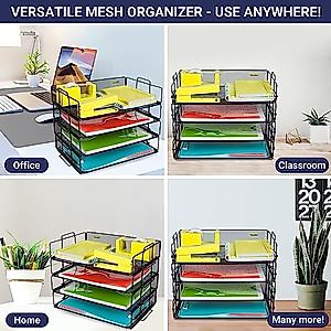 Stackable Paper Tray Desk Organizer – 4 Tier Metal Mesh Letter Organizers for Business, Home, School, Stores and More, Organize Files, Folders, Letters, Paper, Binders
