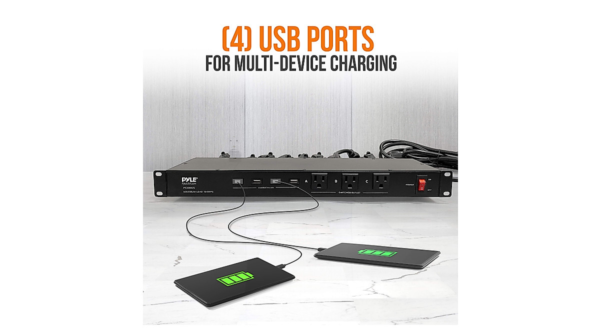 Pyle 19" Rackmount PDU Power Supply with USB Ports