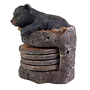 Black Bear Coaster Holder With 4 Coaster Set