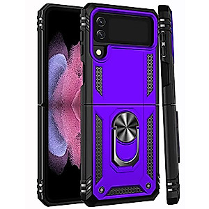 IKAZZ Galaxy Z Flip 3 Case,Samsung Z Flip 3 Cover Military Grade Shockproof Heavy Duty Protective Phone Case Pass 16ft Drop Test with Magnetic Kickstand Holder for Samsung Galaxy Z Flip 3 Purple