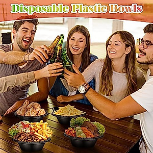 Lallisa 160 Pcs 12 oz Disposable Plastic Bowls 5.8 Inch Snack Bowls Dessert Bowls Disposable Salad Bowls Plastic Ice Cream Bowls Plastic Food Serving Bowls for Party Picnic (Black)