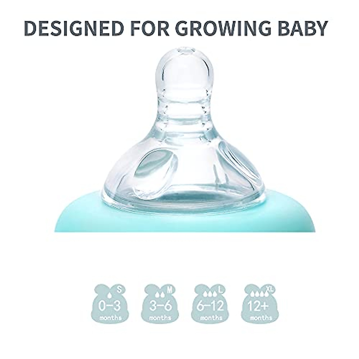 Baby Bottle Glass Wide Neck, Closer to Breastfeeding, Slow Flow Nipple, Anti-Colic, 4 Ounce, 2 Count (Blue)