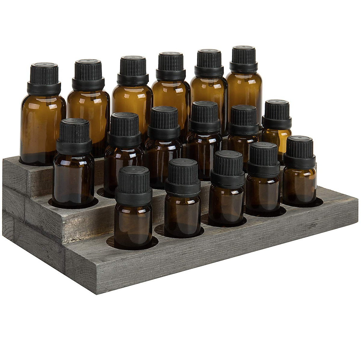 MyGift 3-Tier Vintage Grey Wood 17-Bottle Essential Oil Display Stand