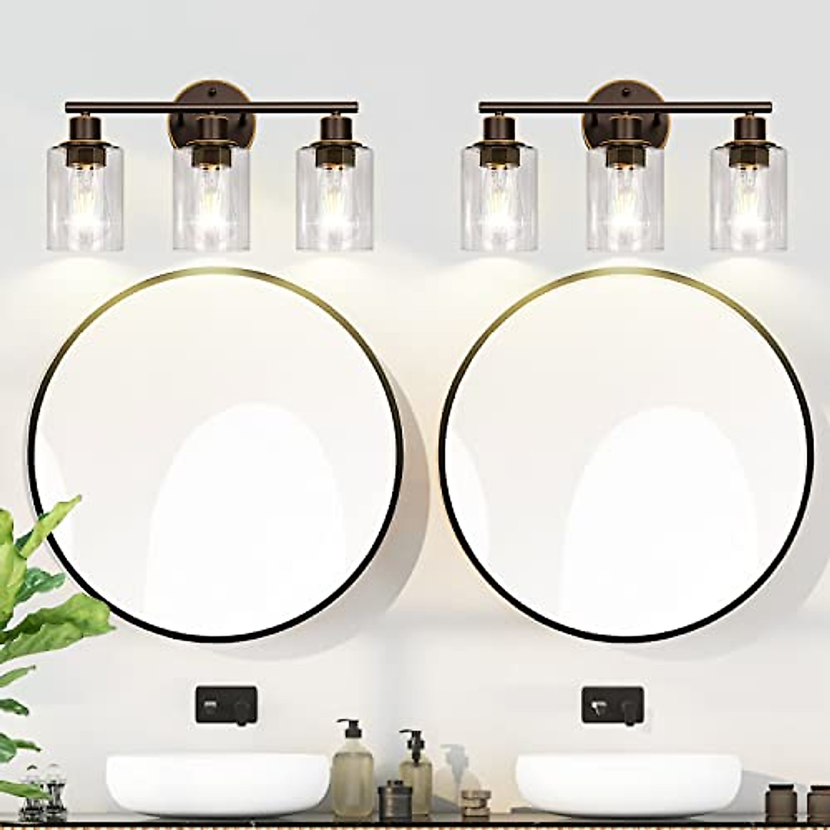 3-Light Bathroom Light Fixtures, Oil Rubbed Bronze Bathroom Wall Lights, Modern Bathroom Vanity Light with Clear Glass Shade, Bathroom Wall Lamp for Mirror Kitchen Bedroom Living Room Hallway Cabinet