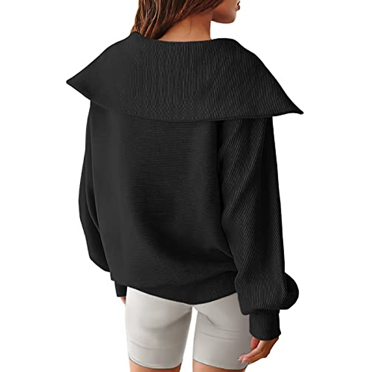 ANRABESS Womens Oversized Half Zip Pullover Sweatshirts Long Sleeve Lapel 1/4 Quarter Zip Up Hoodie Sweater 2023 Trendy Teen Girls Fall Y2k Clothes 808heise-M Black