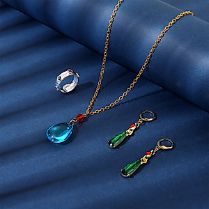 Howl's Earrings Necklace Mobile Castle Earrings Necklace Ring for Cosplay Women Men Inspired Necklace Green,Water Earrings for Howl's Fans Mobile Castle Fans