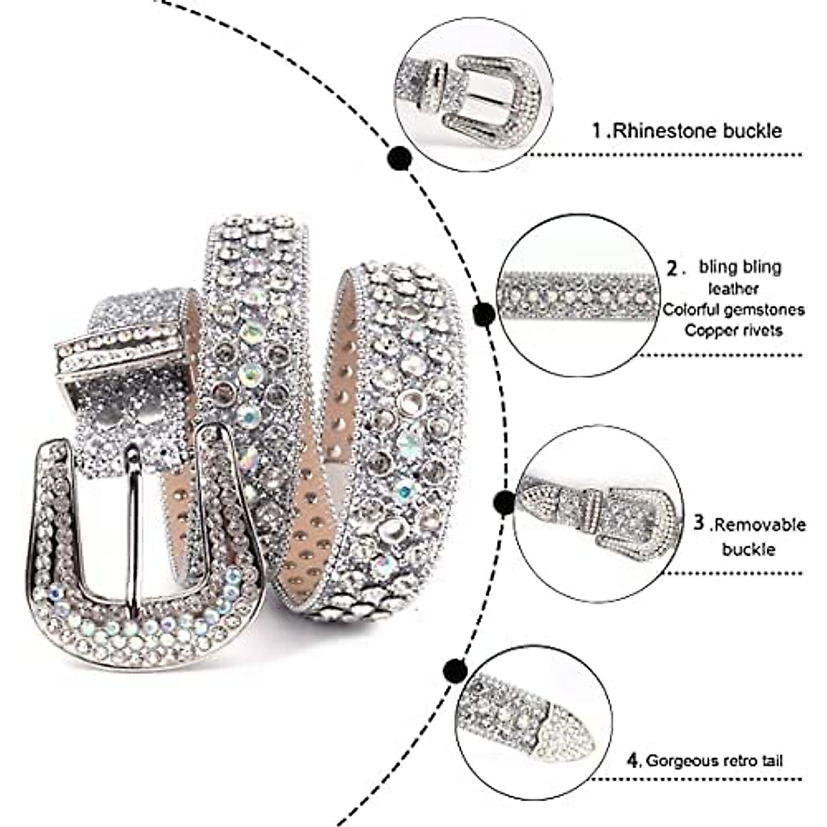 Studded Rhinestone Belts Men Women Fashionable Sparkly Diamond Belt Shiny Crystals Inlaid Design Leather Diamond Belt, Shiny Belts Rhinestone Black Gold Silver Belt for Wedding Party Gifts