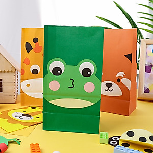 JOHOUSE 24PCS Animal Party Favor Bags, Paper Gift Bags with Stickers Goodie Bags Candy Treat Bags for Kids Party Supplies Birthday