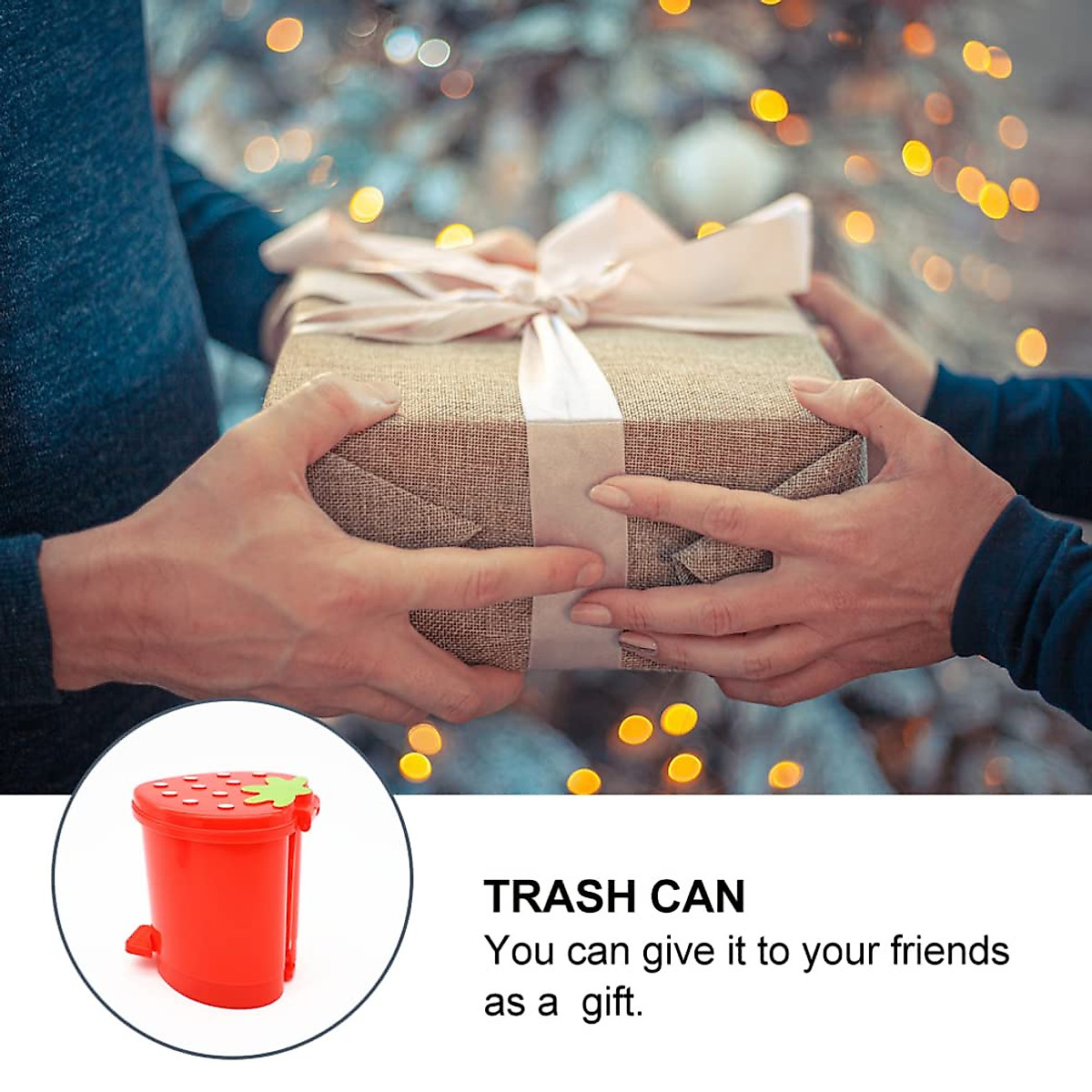 HEMOTON Strawberry Trash Can Mini Desktop Trash Can with Lid Kawaii Trash Bin Small Wastebaskets Cute Plastic Garbage Can for Desk Car Office Kitchen