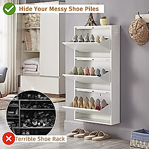 SPACEROCK 3 Drawer Shoe Storage Cabinet Wall Mounted & No-Assembly 20“ Metal Shoe Cabinet for Entryway, Hallway, and Corridor, Holds 9 Pair Shoes (White, 20 Inches)