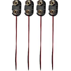 AIMPGSTL 4PCS 9V Battery Connector 9 Volt Battery Snap Clip I Type with 2 Pairs of Alligator Clips and 2.1mm X 5.5mm DC Male Power Plug