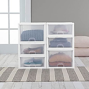 Sterilite 27 Quart White Frame Clear Plastic Stackable Storage Container Bin w/Single Drawer for Craft, Pantry, Sink, & Desktop Organization, 2 Pack