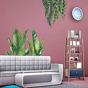 Green Leaf Tropical Plants Wall Stickers, HOLENGS Nature Banana Leaves Peel and Stick Wall Decals, Waterproof DIY Wall Decor Art Home Decorations for Kids Girls Baby Living Room Bedroom