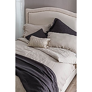 meadow park 100% Stone Washed Linen Duvet Cover Set 3 Pieces, Queen 90 inches x 92 inches, Pillow Shams 20 inches x 26 inches, Ties Closure Style, Corner Ties, Super Soft, Solid Natural Linen Color
