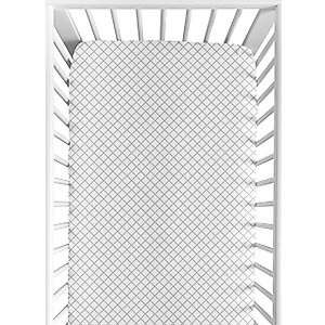 Sweet Jojo Designs Grey and White Lattice Girl Baby or Toddler Nursery Fitted Crib Sheet for Gray Bunny Floral Collection