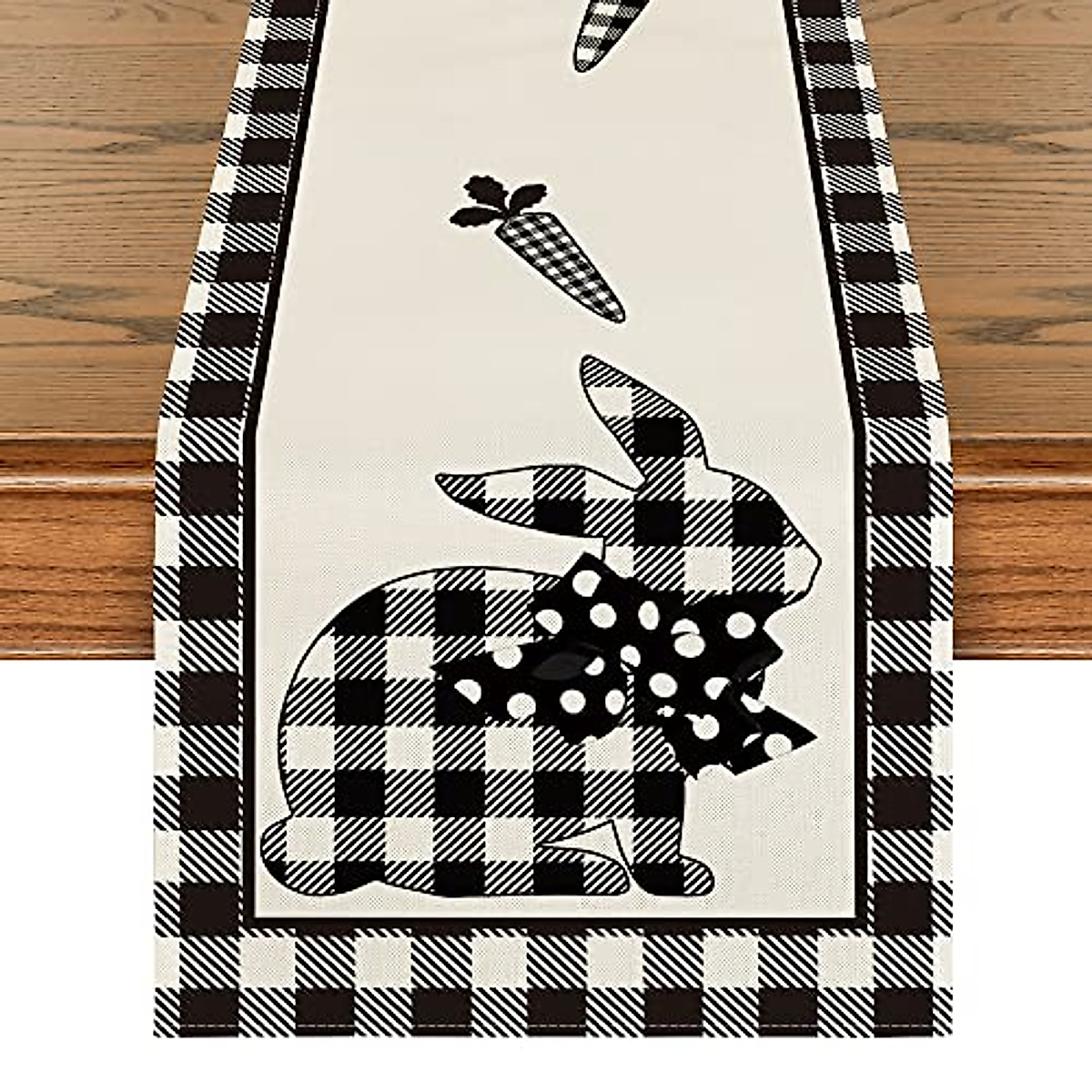 Artoid Mode Buffalo Plaid Rabbit Carrots Easter Table Runner, Spring Summer Seasonal Holiday Kitchen Dining Table Decoration for Indoor Outdoor Home Party Decor 13 x 72 Inch