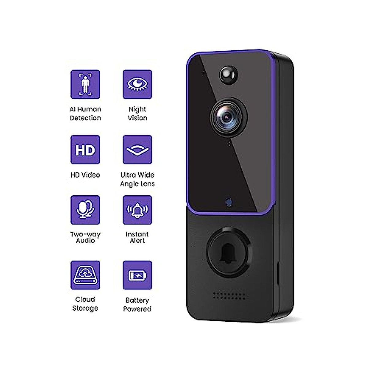 Aiwit Doorbell Camera Wireless, Indoor/Outdoor Surveillance Cam, Battery Powered, Included Chime Ringer, Live View, AI Smart Human Detection, 2-Way Audio, 2.4G WiFi, HD Night Vision, Cloud Storage