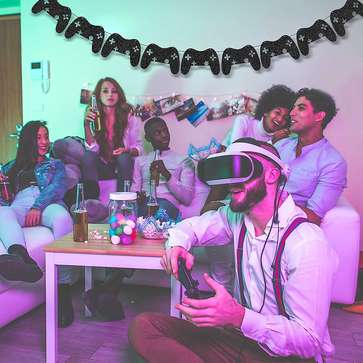 2 Pieces Video Game Controller Banner Game Controller Birthday Party Supplies Game on Birthday Decorations Game Themed Birthday Garland Video Game Party Decorations