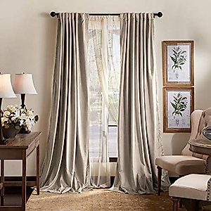 MARTHA STEWART Lucca Velvet Blackout Back Tab Window Curtain Panel Pair, 84", Linen, 84.00" x 50.00"