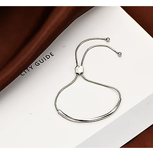 Silver Adjustable Slider Bracelets for Women Dainty Bar Friendship Bangle Bracelet Simple Fashion Jewelry, White Gold