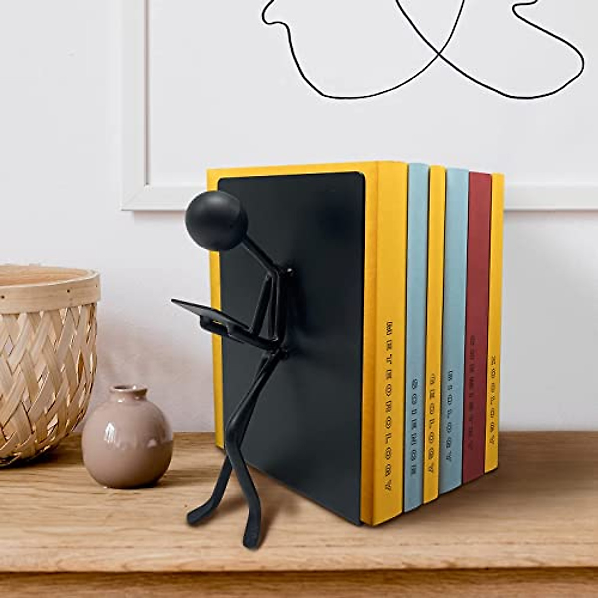 Ottimo Heavy Duty Metal Unique bookends for use as Bookshelf Decor, Home, Office or Kitchen Shelves. Unique, Cute and Decorative Book Stopper to Hold Books, Great Gift Idea (Black)