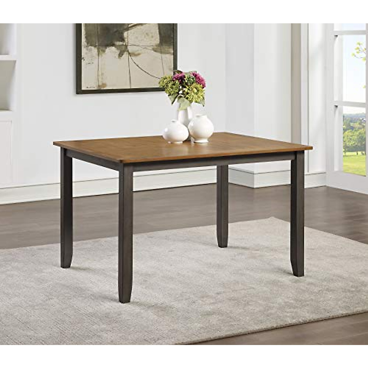 OSP Home Furnishings West Lake Dining Table Set, 5-Piece, Antique Finish Natural Top and Grey Base with Charcoal Fabric