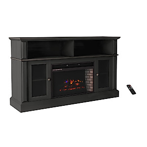 59-Inch Long Electric Fireplace TV Stand Entertainment Center Console with Remote, LED Flames, Adjustable Heat by Northwest (Black)