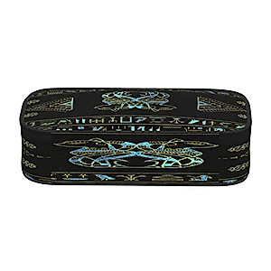 Egyptian Cats Hieroglyphs Gold Blue Large-Capacity Pencil Case Storage Bag Desk Storage Box Double Zipper Pencil Case Multifunctional Ladies Cosmetic Bag