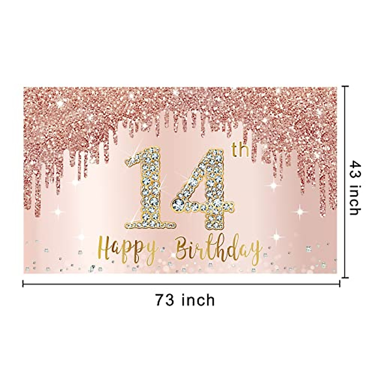 Happy 14th Birthday Banner Backdrop Decorations for Girls, Rose Gold 14 Birthday Party Sign Supplies, Pink 14 Year Old Birthday Poster Background Photo Booth Props Decor