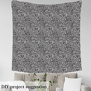 Zebra Fur Print Fabric by The Yard Africa Wildlife Skin DIY Sewing Craft Hobby Fabric by The Yard Black White Geometric Striped Decorative Fabric for Upholstery and Home Accents,1 Yard