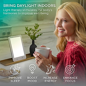 Verilux HappyLight Lumi Plus - Light Therapy Lamp with 10,000 Lux, UV-Free, LED Bright White Light with Adjustable Brightness, Countdown Timer, & Detachable Stand - Boost Mood, Sleep, and Focus