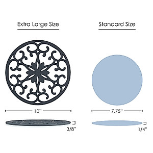 gasaré, Extra Large, Extra Thick, 10" Silicone Trivets for Hot Dishes, Pots, and Pans, Heat Resistant, Nonslip, Dishwasher Safe, for Countertops and Dining Tables, 10 x 1/4 Inches, Set of 3, Gray