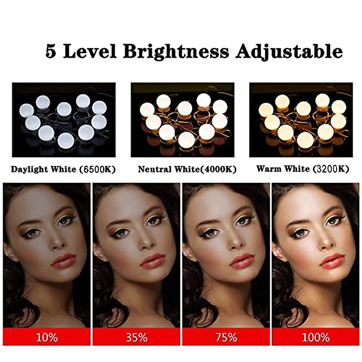 sylvwin Vanity Mirror Lights,Hollywood Style Mirror Lights Kit Dimmable LED Bulbs,Vanity Makeup Light for Dressing Mirror(USB Cable,Not Include Mirror) (10 Bulbs)