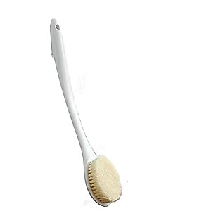 INGVY Dry Brushing Body Brush Bath Brush Body Exfoliating Scrubber Long Handle Body Back Massage Shower SPA Foam Bath Accessories Body Cleansing Brush (Color : White)