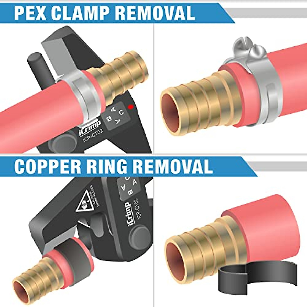 iCrimp ICP-CT02 PEX Crimp Fitting Removal Tool for Removing 1/2-in, 3/4-in, 1-in PEX Copper Crimp Rings & Stainless Steel Cinch Clamps