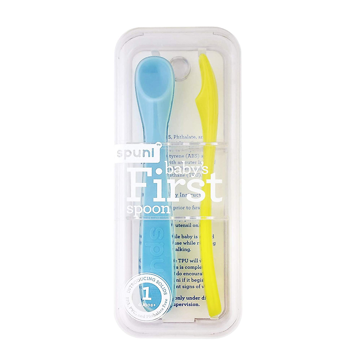 Spuni - First Baby Spoon for 4 Months Onwards, Bubbly Blue and Lucky Lemon Yellow, 2 Pack