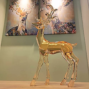 DARMOMOON Acrylic Reindeer Deer Figurine Glass Collection Ornament Statue Animal Collectible Standing Christmas Decor Home Decor 7.2" L (Amber)