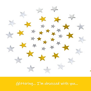 Ruidee 60g Star Confetti Metallic Foil Stars Table Confetti Metallic Foil Stars Sequin for Halloween Birthday Wedding Festival Party DIY(Gold/Silver)