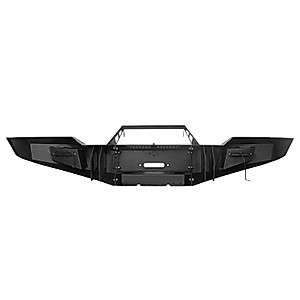 Hooke Road 03-05 Ram Full Width Front Bumper w/Winch Plate & LED Spotlights for 2003 2004 2005 Dodge Ram 2500 3500 Truck (Excluding Diesel Models), Solid Steel Offroad Bumper