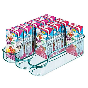 mDesign Plastic Kitchen Storage Divided Bin for Child/Kids Supplies - 3 Compartments to Organize Baby Food Jars, Pouches, Bottles, Sippy Cups, Cans, Pacifiers, Shampoo - 4 Pack - Blue Tint