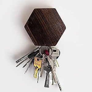 EWART WOODS Magnetic Key Holder for Wall Key Rack Key Hook for Wall Modern Key Holder entryway Organizer Wood Key Hook Storage Hexagon (Dark Brown, 3 pcs)