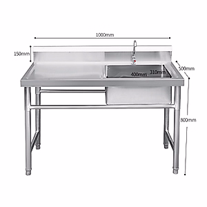 KARFER Kitchen Sink, Freestanding Stainless Steel Sink, Commercial Restaurant Sink with Faucet and Drainboard for Cafe, Bar, Hotel, Garage, Laundry Room (Size : Left Platform)