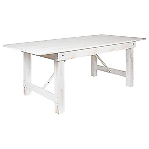 Flash Furniture HERCULES Series 7' x 40" Rectangular Antique Rustic White Solid Pine Folding Farm Table