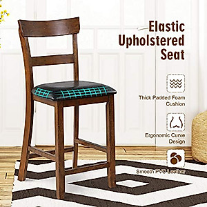 COSTWAY Barstools Set of 4, 25.5-Inch Counter Height Chair with Backrest, Foam-padded Cushion, Rubber Wood Legs, Wooden Vintage Dining Chair for Bistro, Living Room, Kitchen, Brown and Black