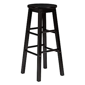PJ Wood Classic Round Seat 24 Inch Tall Kitchen Counter Stools for Homes, Dining Spaces, and Bars with Backless Seats, Square Legs, Black, Set of 2