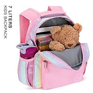 mibasies Toddler Backpack for Girls 2-4, Kindergarten Backpack for Girls, Rainbow Backpack for Preschool Daycare, Mini, Pink Blue Rainbow